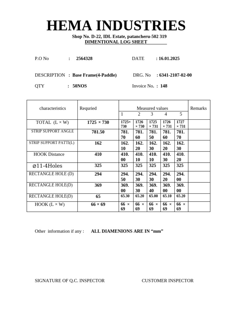 Dimensional Report 4-Paddle (50NOS) 22-01-2025 | PDF