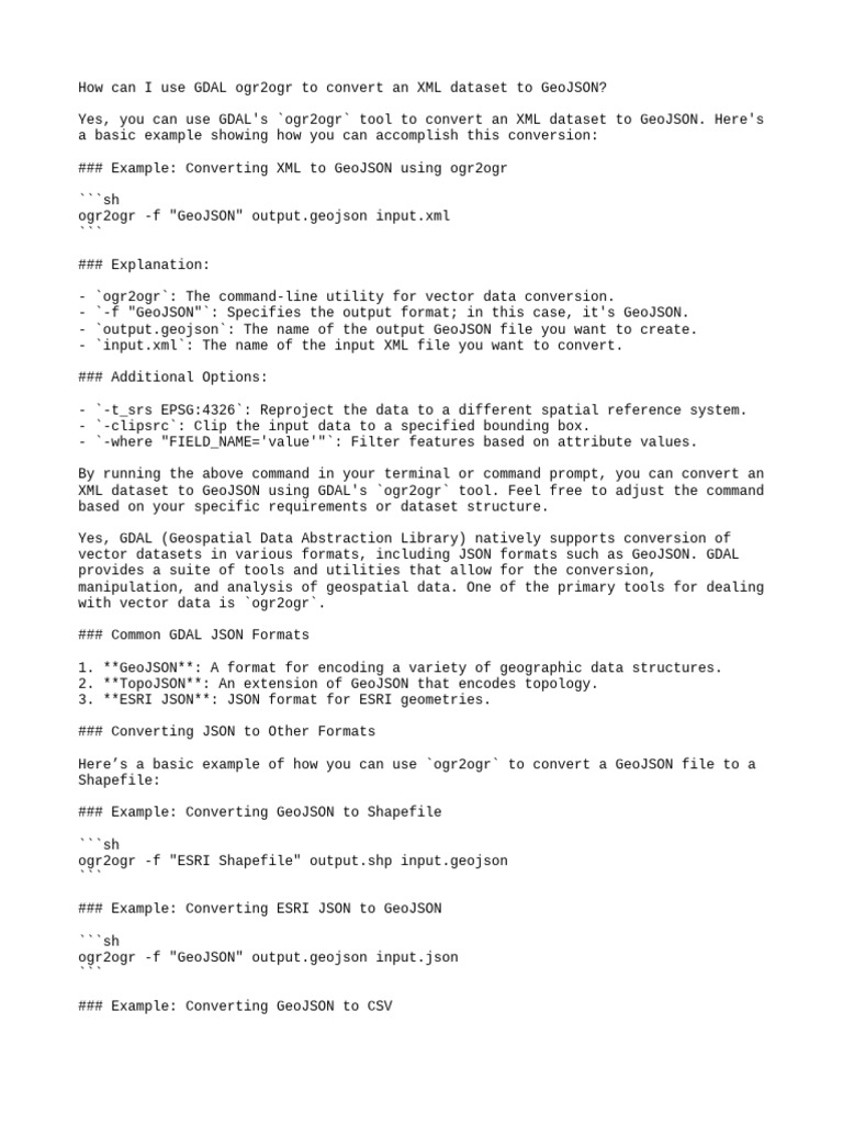 Use GDAL To Convert XML Dataset To GeoJSON - 250127 | PDF | Geographic Information System | Xml