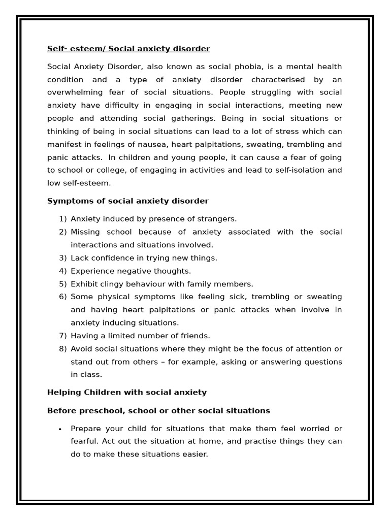 Self-Esteem and Social Anxiety Disorder | PDF | Anxiety | Social ...