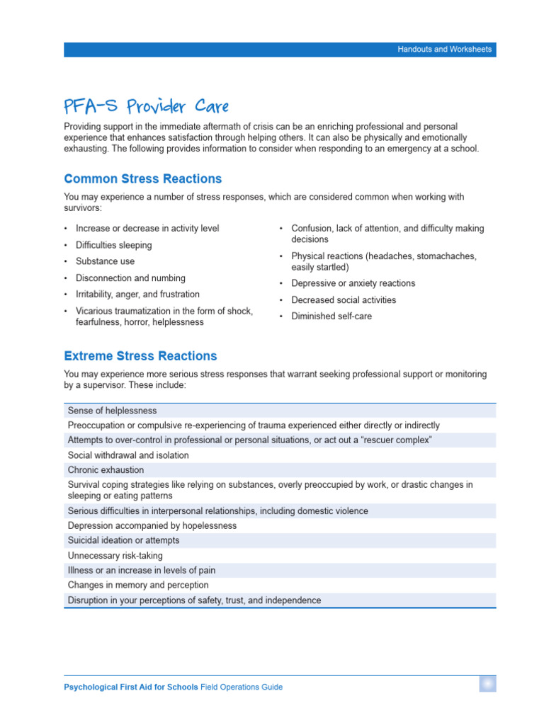 SPL - PFA - Self-Care Guide For PFA Responders | PDF | Stress (Biology ...