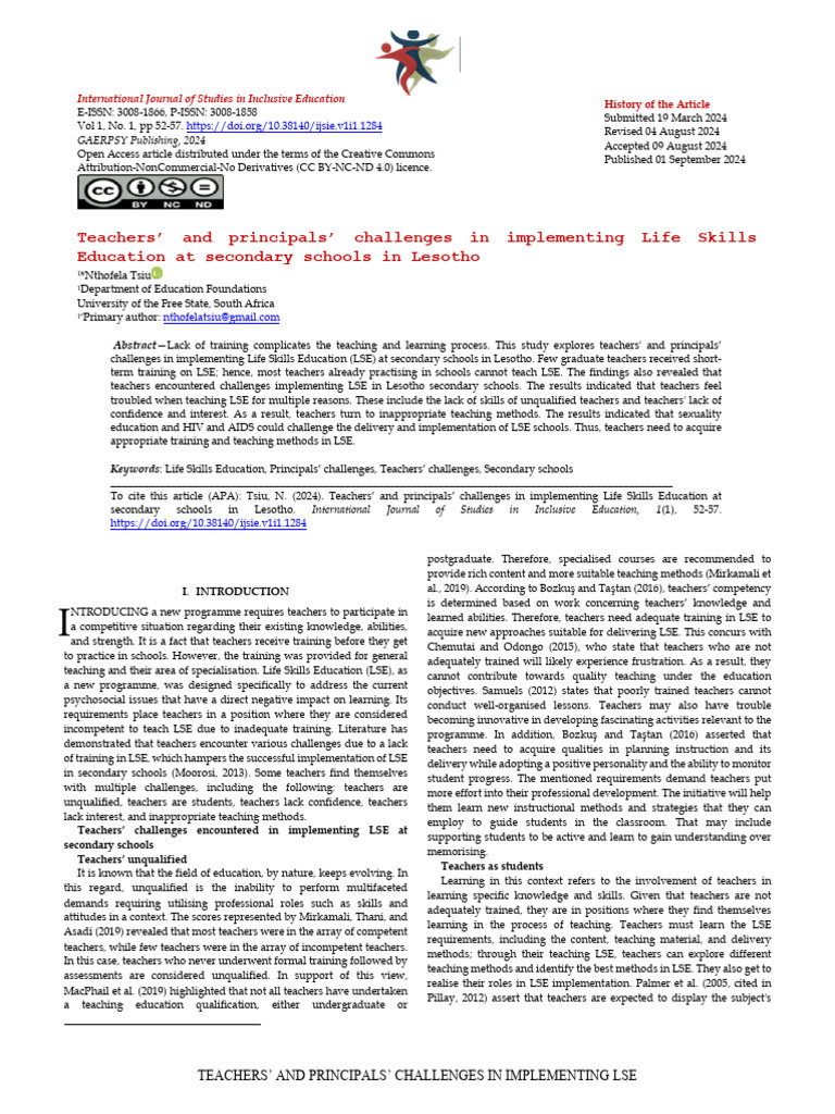 Challenges in Implementing LSE in Schools | PDF | Teachers | Teaching ...