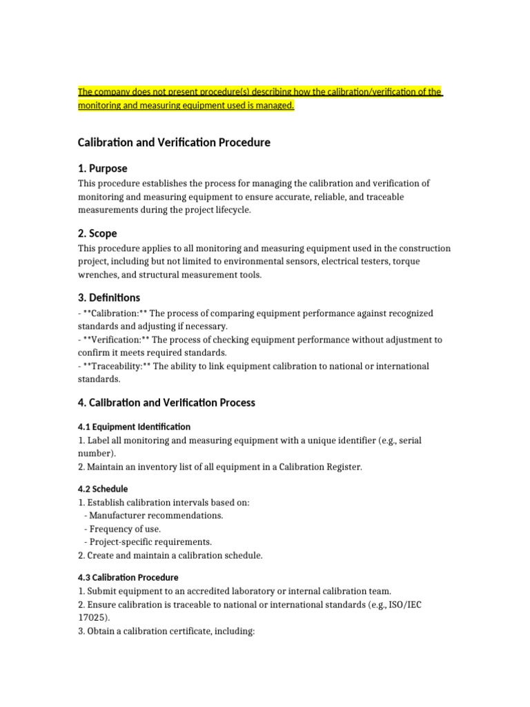 Calibration_and_Verification_Procedure | PDF | Calibration | Verification And Validation