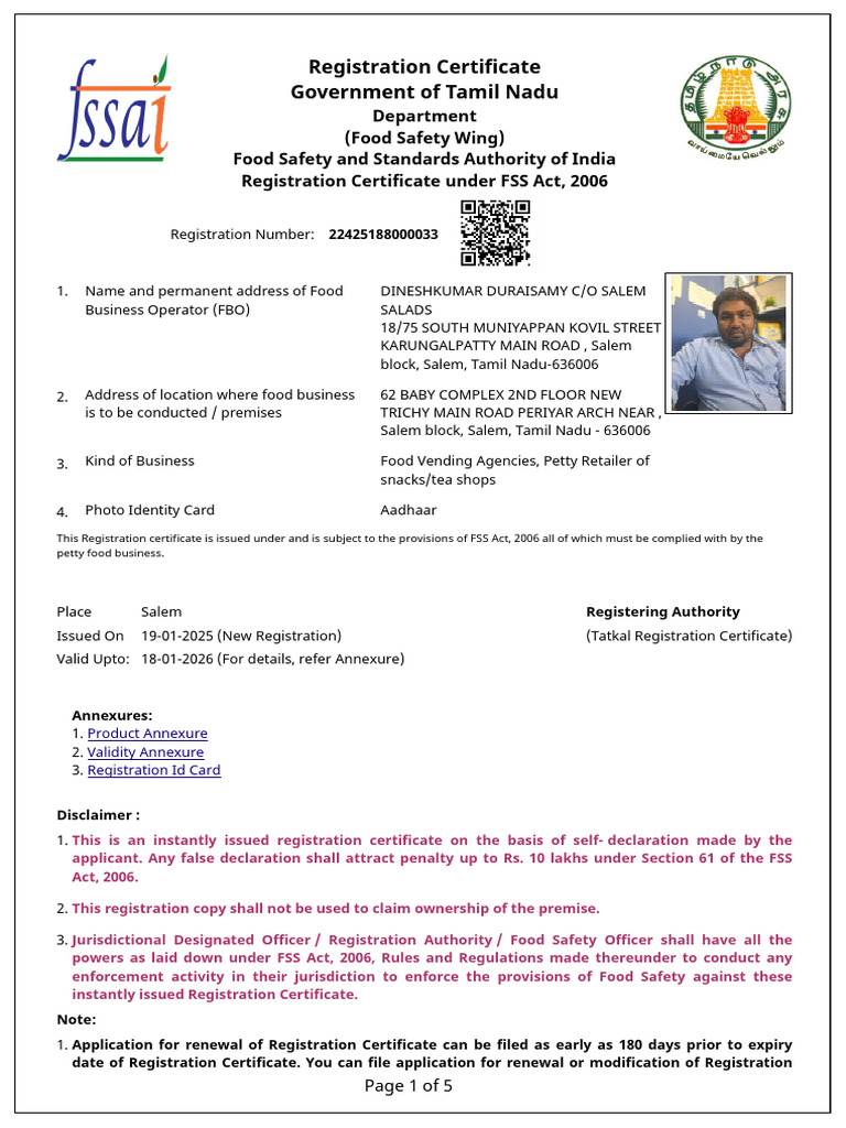 fssai certificate | PDF | Foods