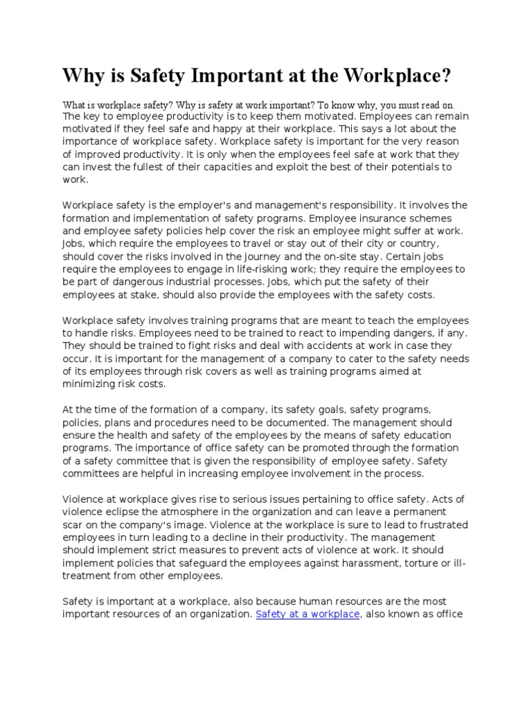 Why Is Safety Important at The Workplace | PDF | Occupational Safety ...