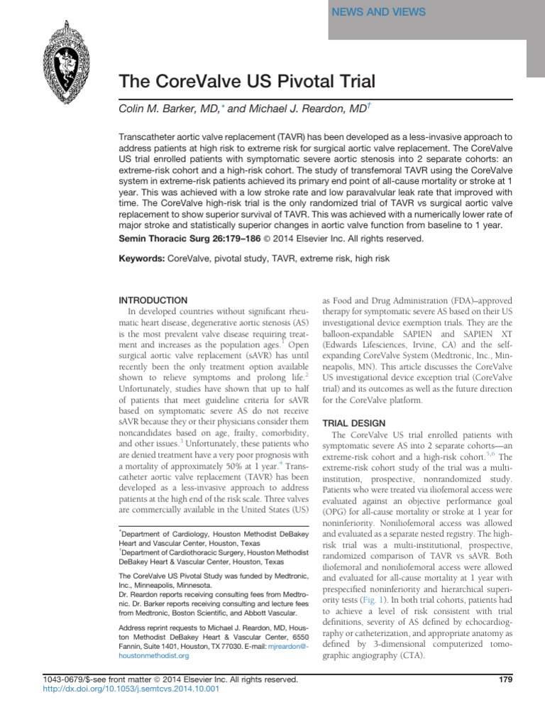 Colin M Barker The Corevalve Us Pivotal Trial 2014 | PDF | Heart ...