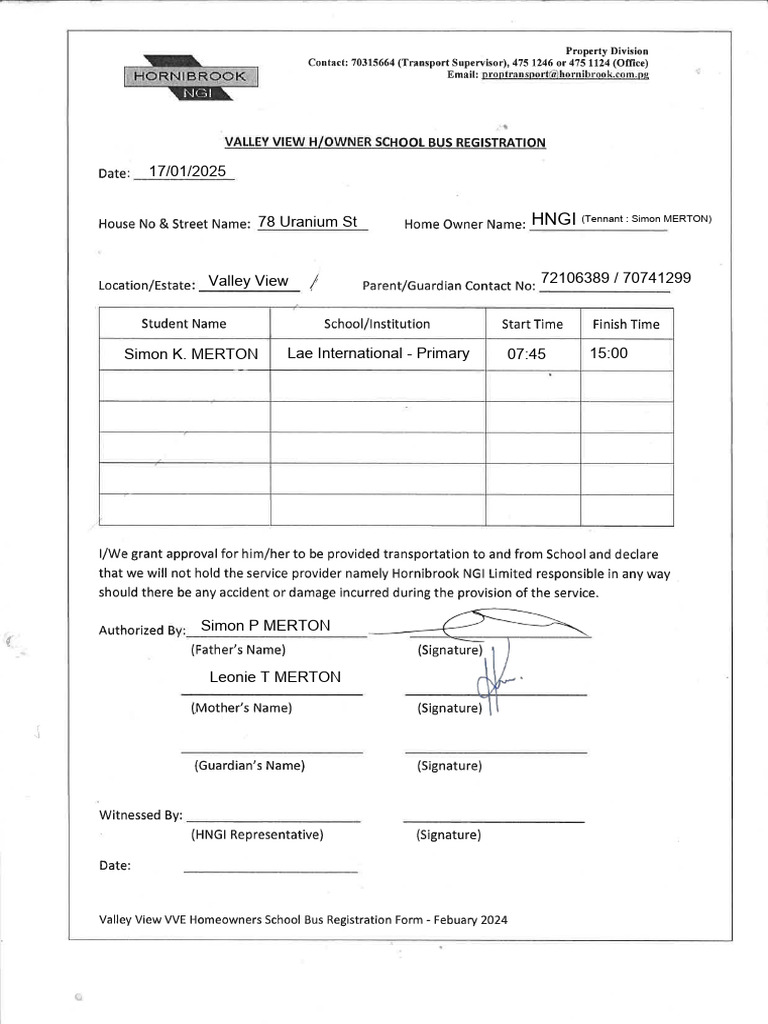 School Bus Registration Form | PDF