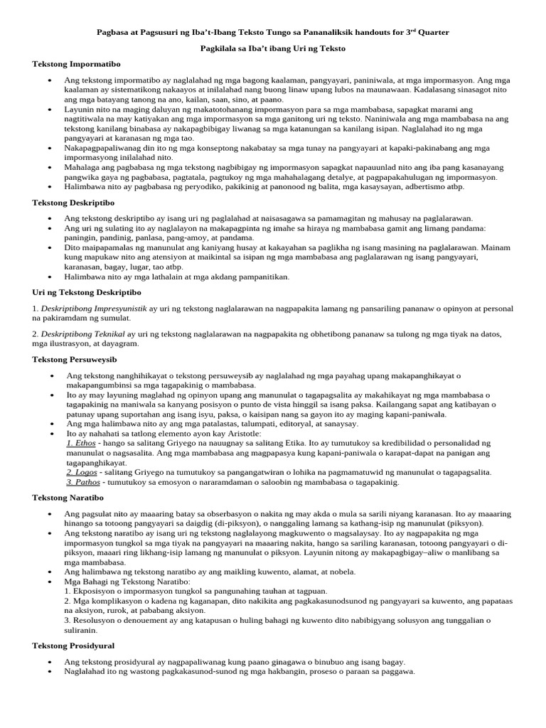 Pagbasa Handouts | PDF