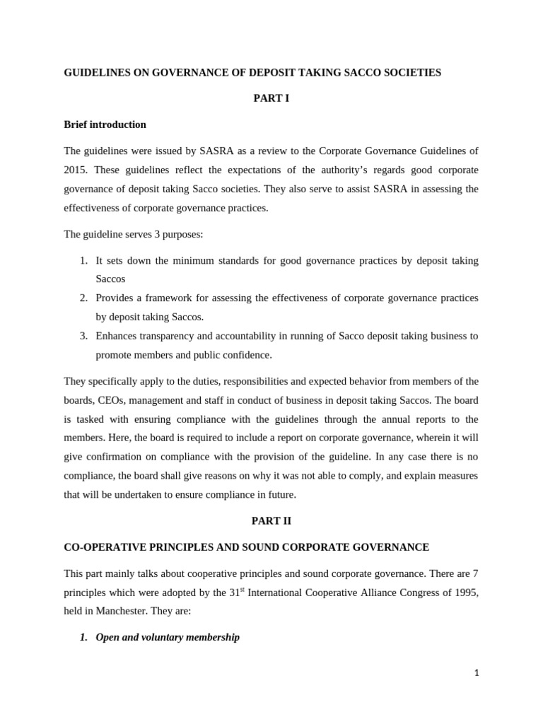 Governance Guidelines for Deposit Taking SACCOs | PDF | Audit ...