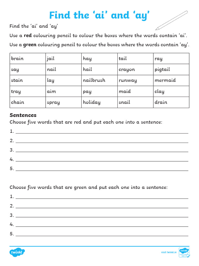 Ai and Ay Activity Sheet English Ver 1 | PDF