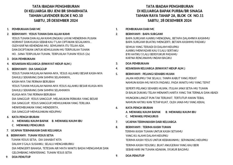 Tata Ibadah Penghiburan STM | PDF