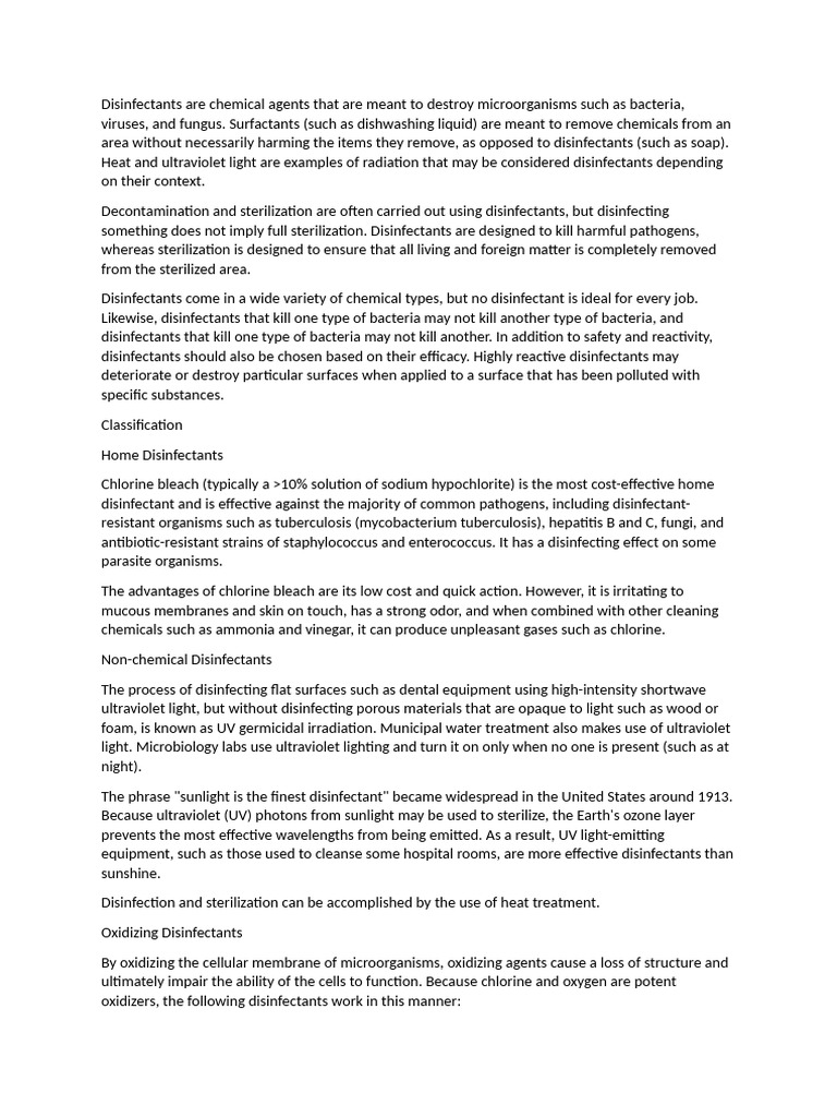 Classification and Mode of Action of Disinfectants | PDF | Disinfectant ...