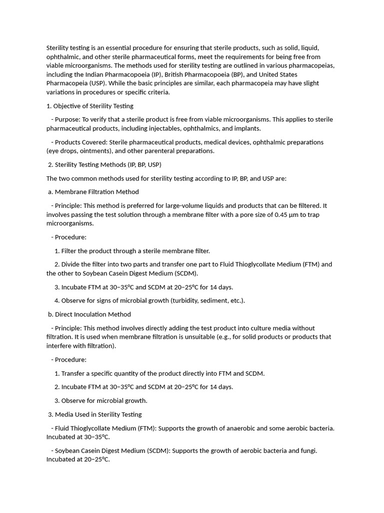 Sterility Testing | PDF | Sterilization (Microbiology) | Filtration