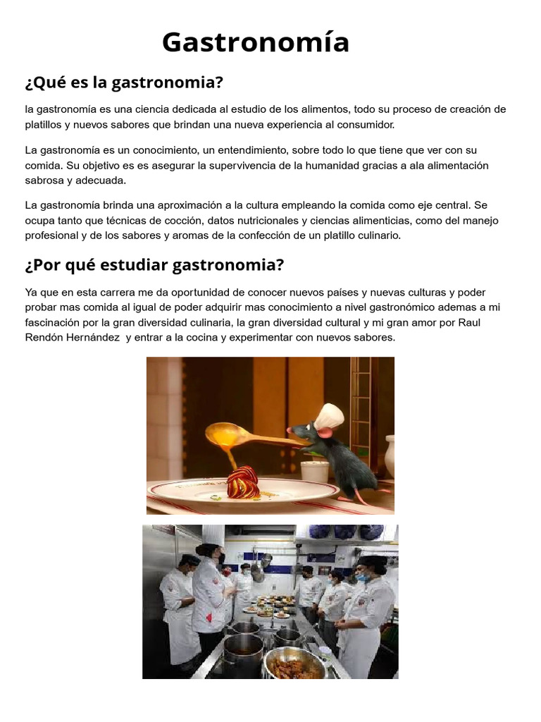 Introducción a la Gastronomía y su Estudio | PDF
