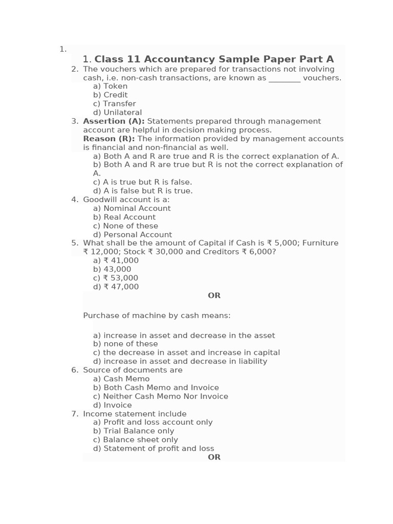 Class 11 Accountancy Sample Paper Part A | PDF | Debits And Credits ...