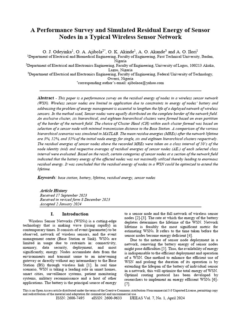 A Performance of Survey and Simulated Residual Energy of Sensor Nodes in A Typical Wireless ...