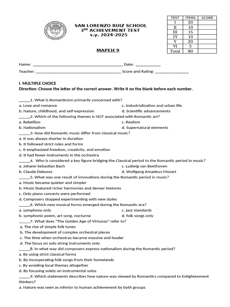 MAPEH 9_3RD AT ANSWERS | PDF | Romanticism | Romantic Music