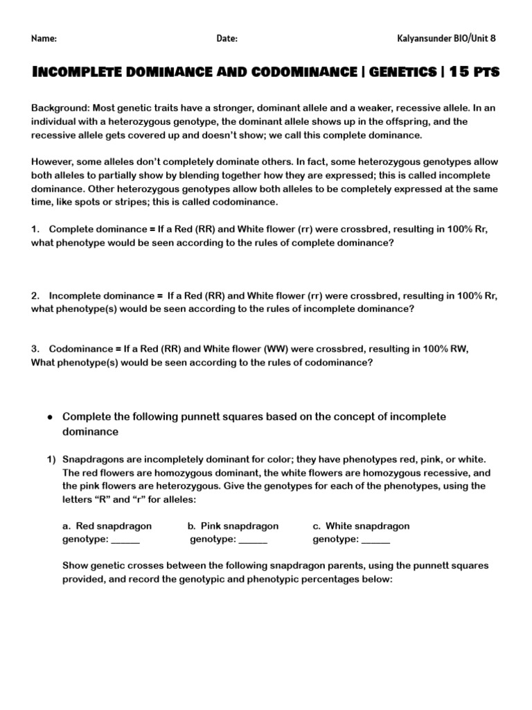 Incomplete Dominance & Codominance Genetics | PDF | Dominance (Genetics ...