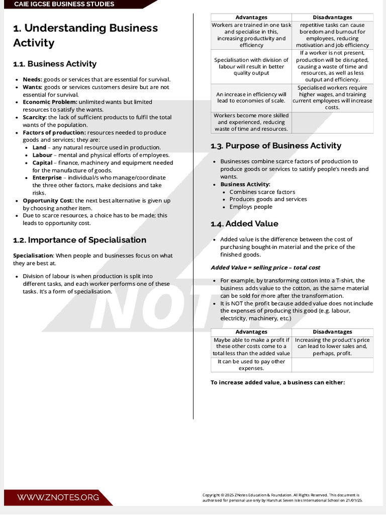 CAIE-IGCSE-Business Studies - Theory 1 | PDF | Franchising | Partnership