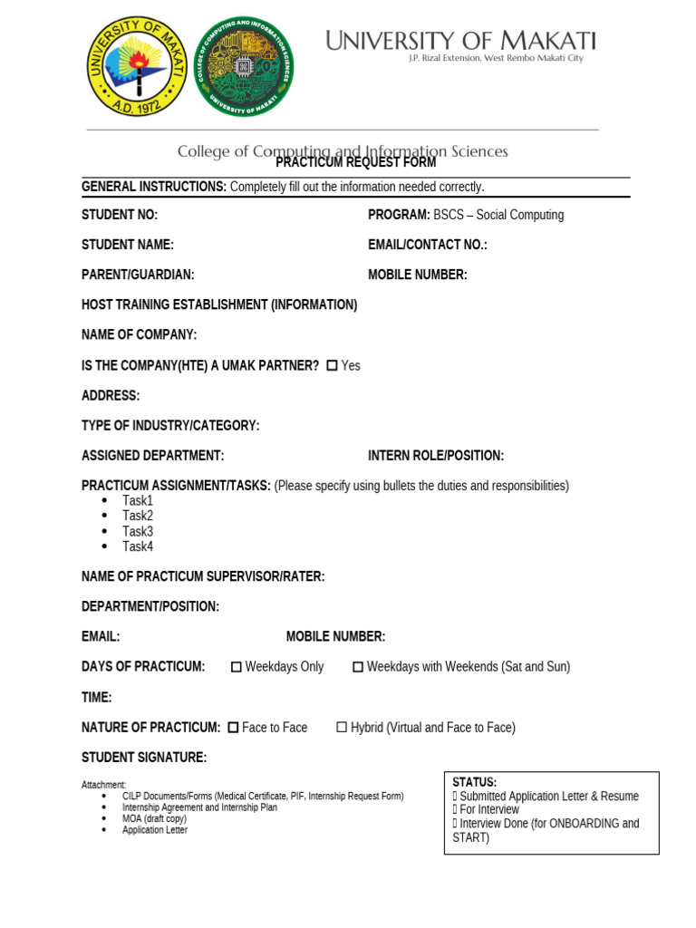 Practicum Request Form | PDF