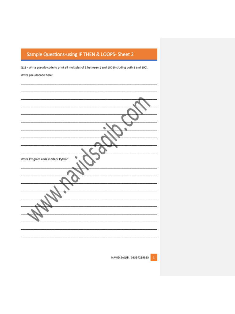 Sample Questions-Using If THEN & LOOPS - Sheet 2 | PDF | Applied ...