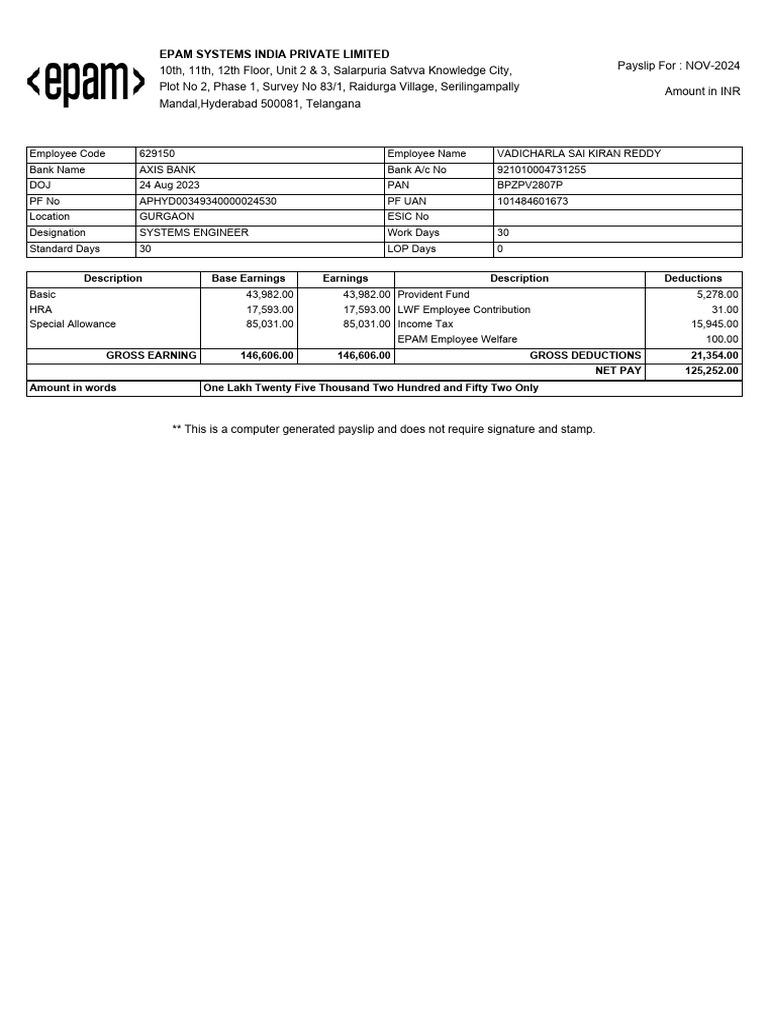 Nov 2024 Payslip-1 | PDF