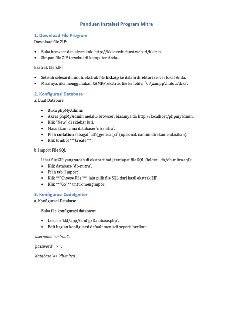 Panduan Instalasi Program Mitra | PDF