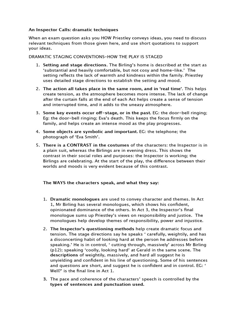 An Inspector Calls Dramatic Techniques | PDF