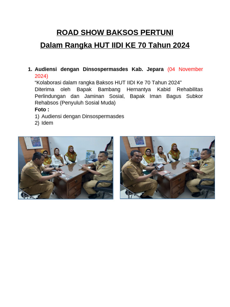 Roadshow Baksos HUT IIDI Ke 70 Tahun 2024 PERTUNI (Flayer) | PDF