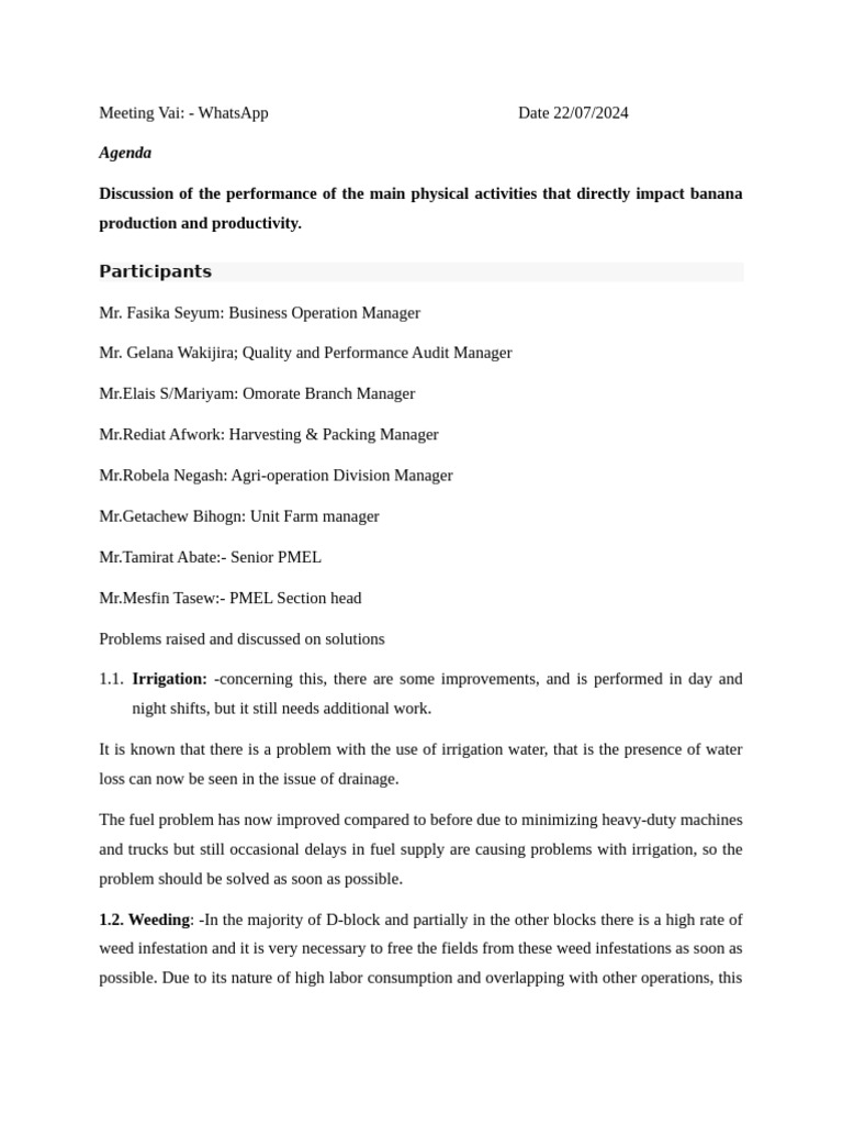Major Operational Activities | PDF | Agriculture