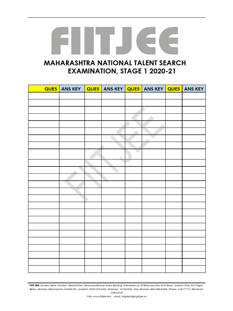 Answer Key - Maharahstra - Ntse Stage 1 (2020-21) - Sat | PDF