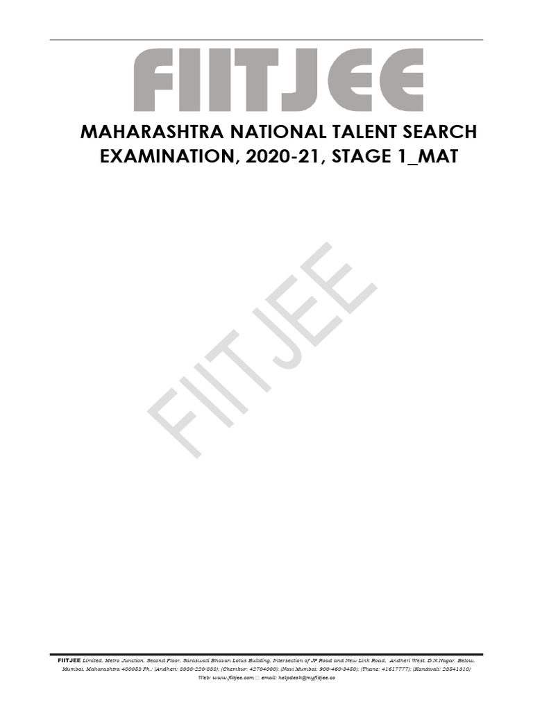 Answer Key - Maharahstra - Ntse Stage 1 (2020-21) - Mat | PDF