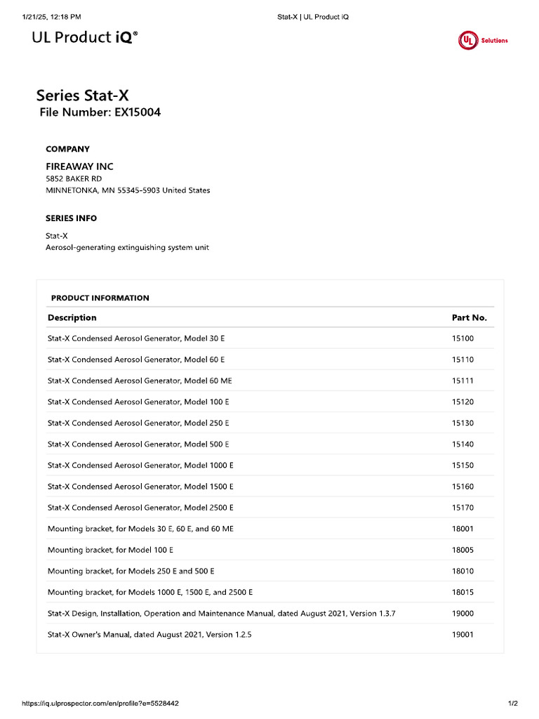 Stat-X UL-Certificate | PDF