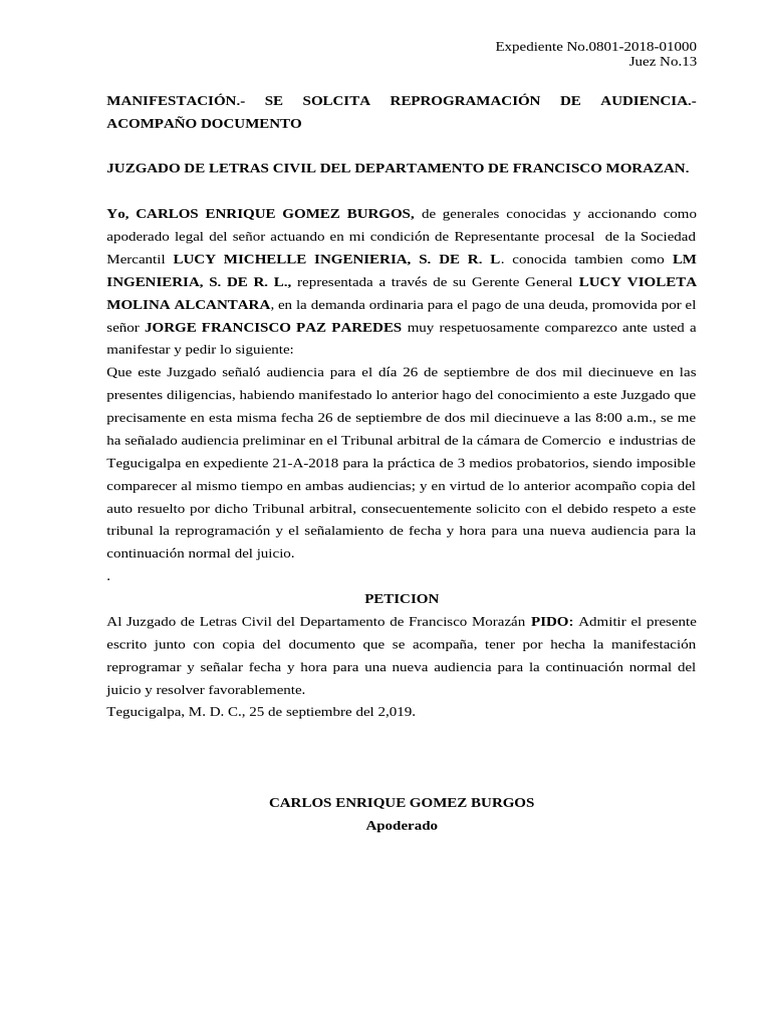 Solicitud de Reprogramación de Audiencia | PDF