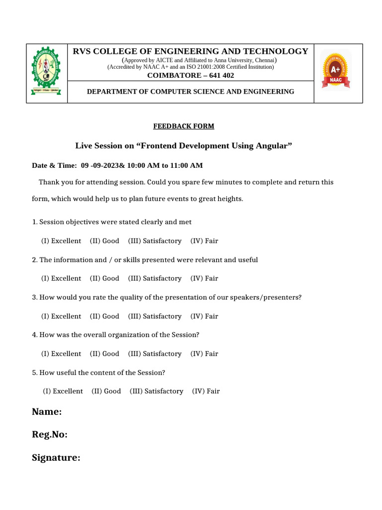 Feed Back Form | PDF