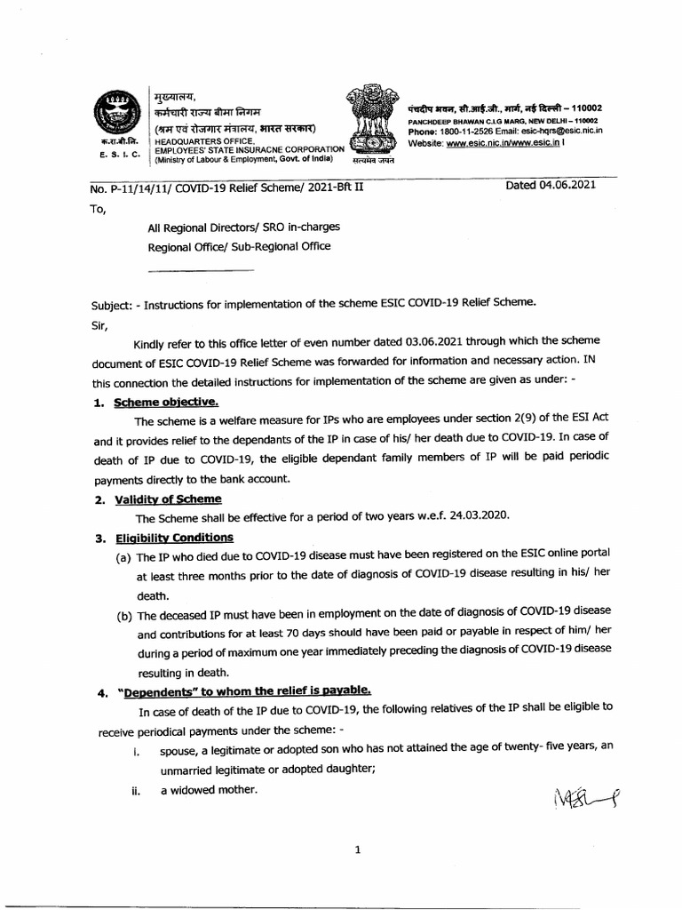 Detailed Intuction ESIC COVID-19 Relief Scheme | PDF