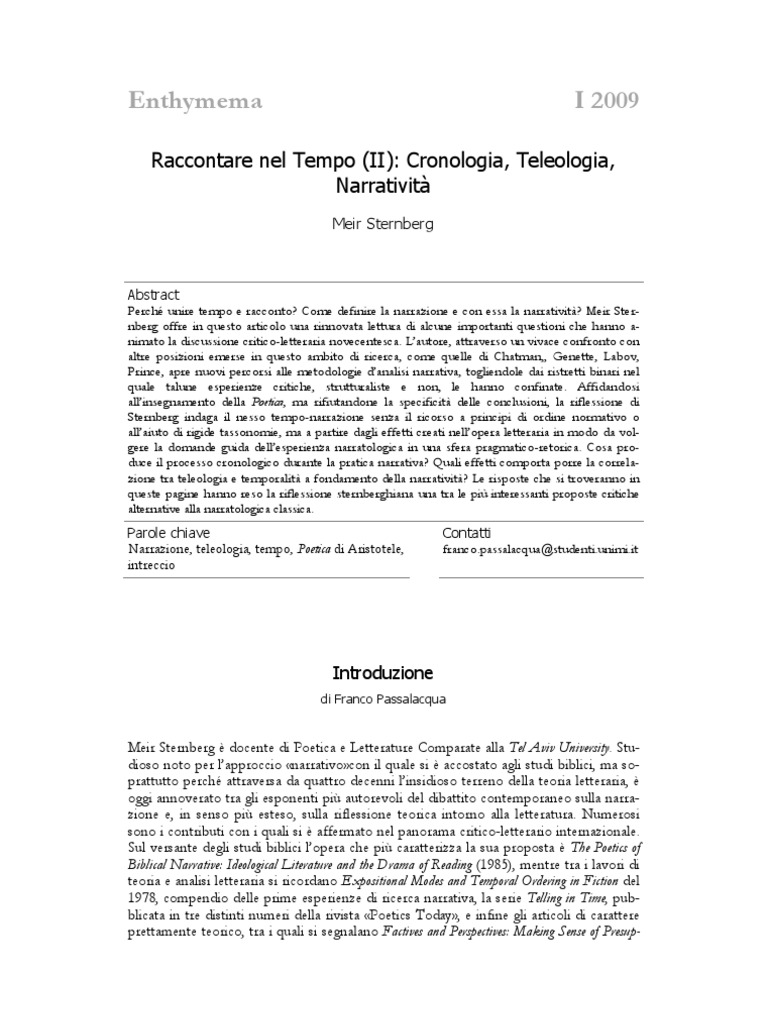 Meir Stern Berg, Raccontare Del Tempo | PDF
