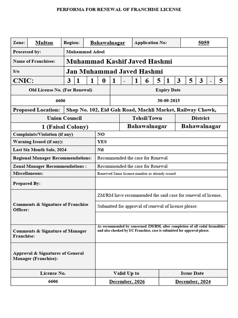 Franchise License Renewal Application | PDF