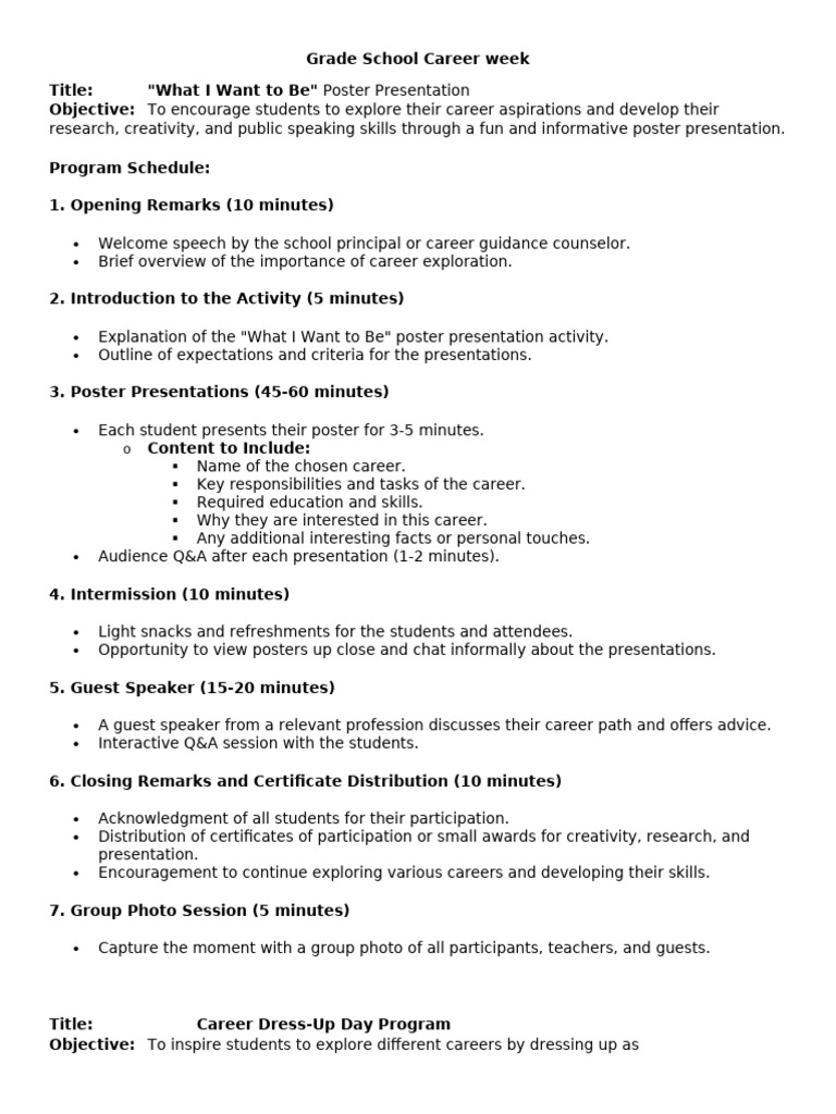 Grade School Career Exploration Events | PDF | Public Speaking | Creativity