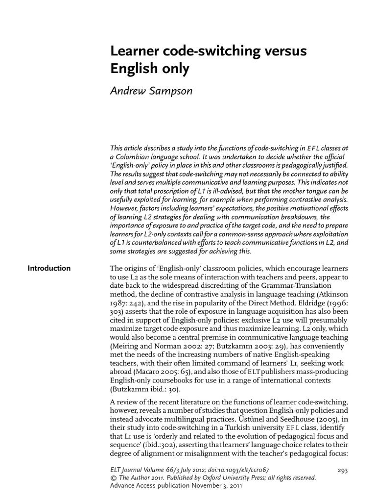 ELT J-2012-Sampson-293-303 | PDF | Second Language | First Language