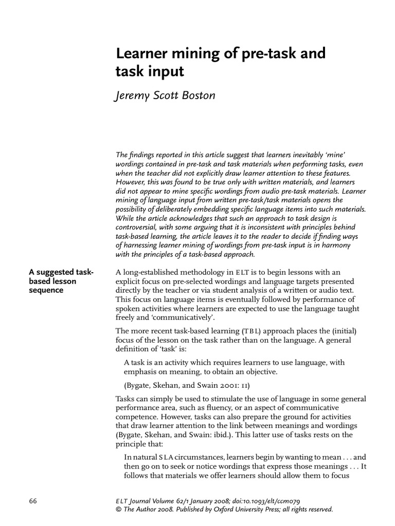 Learner Mining of Task and Pre Task | PDF | Learning | Second Language