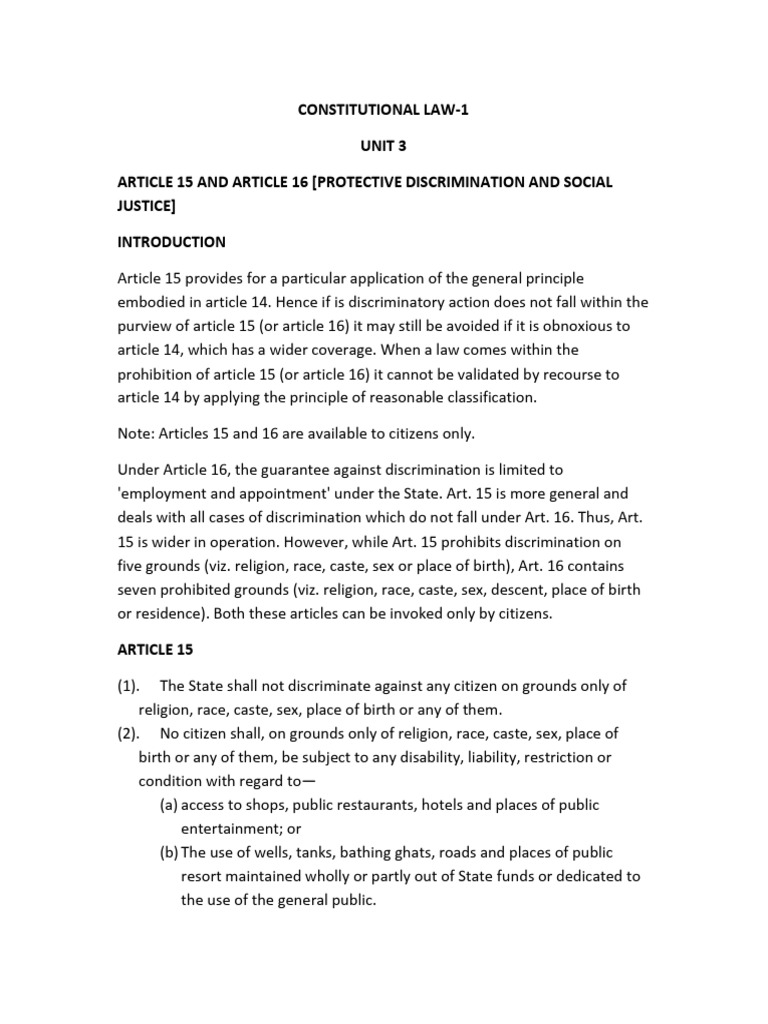 Constitutional Law 1 Unit 3 | PDF | Freedom Of Speech | Discrimination