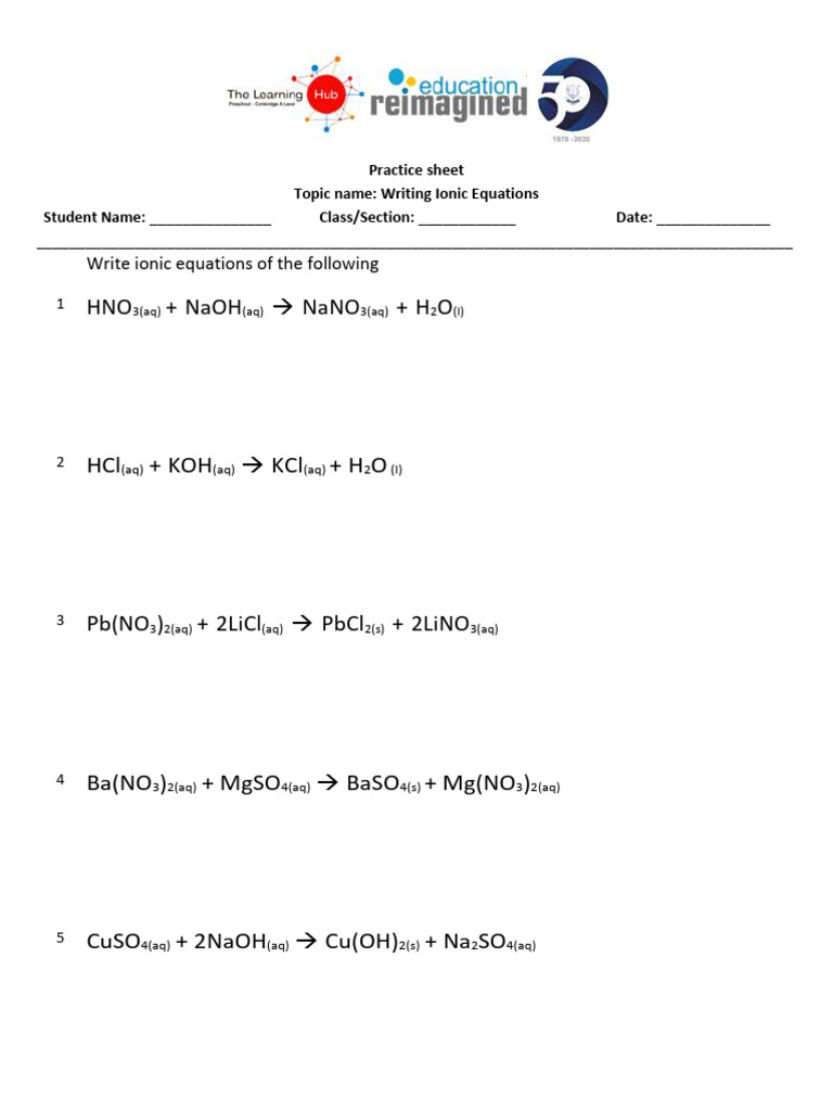 Ionic Equation Worksheet | PDF