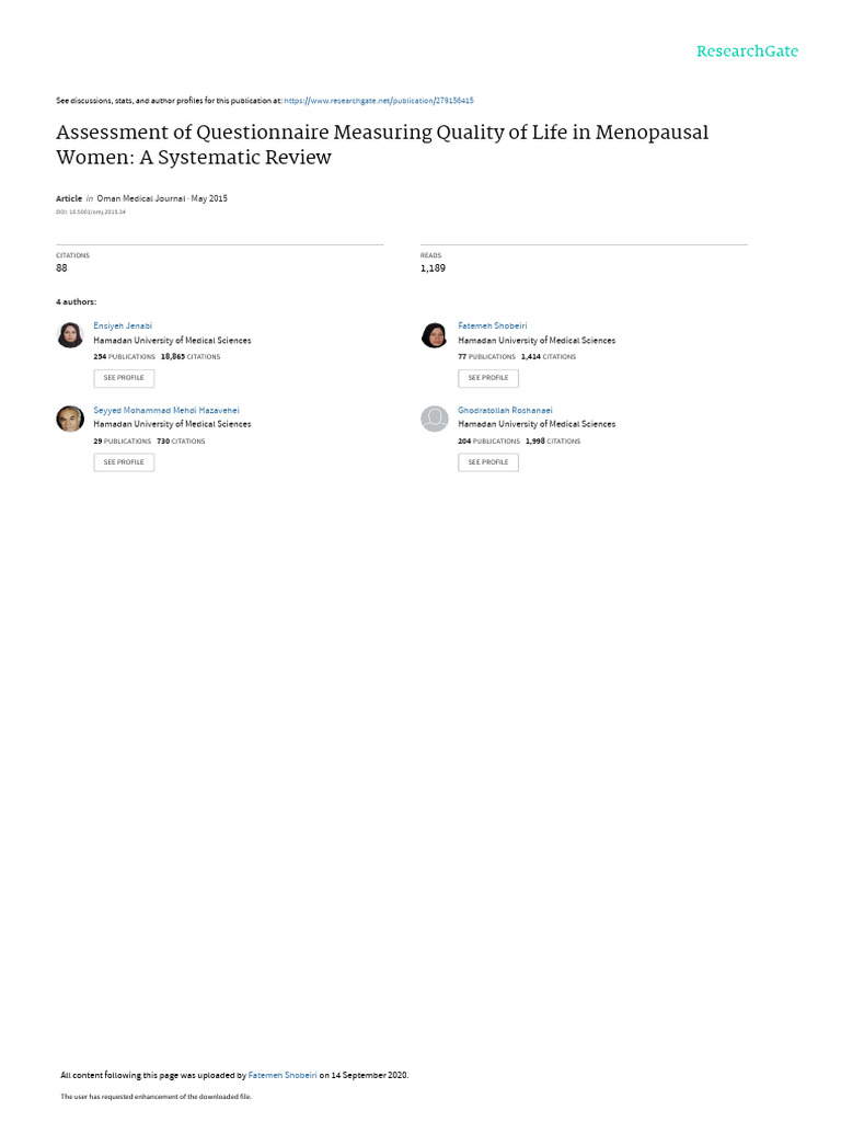 Assessment_of_Questionnaire_Measuring_Quality_of_L | PDF | Menopause