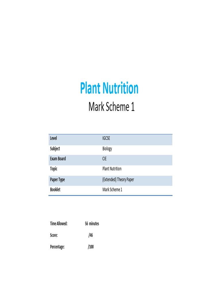 IGCSE Plant Nutrition Mark Scheme | PDF | Greenhouse Effect ...