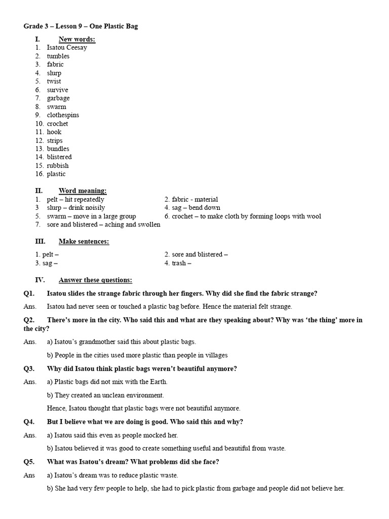 G4 - Lesson 9 - One Plastic Bag | PDF