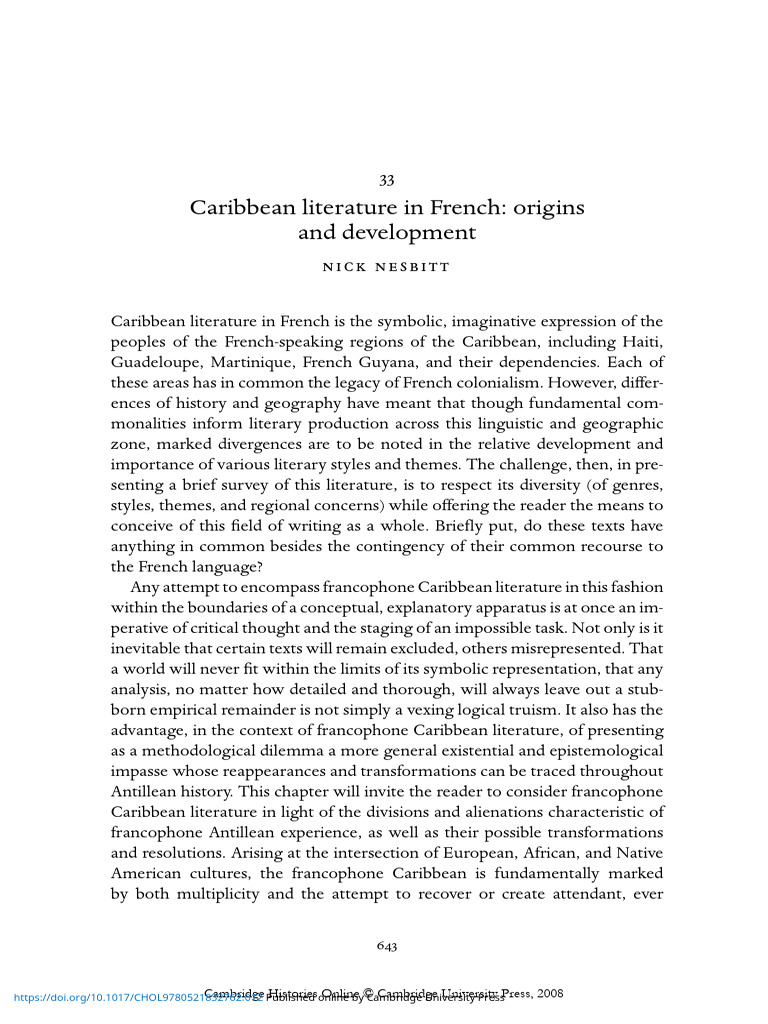 Caribbean Literature in French - Origins and Development | PDF