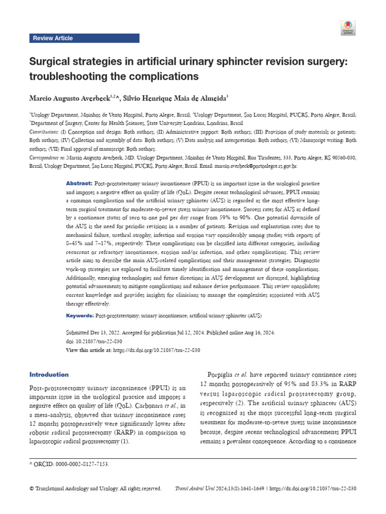 Surgical Strategies in Artificial Urinary Sphincter Revision Surgery ...