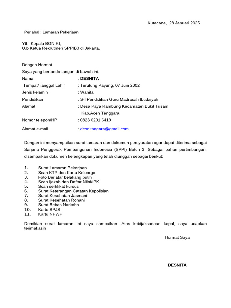 Lamaran Pekerjaan Sarjana SPPI Batch 3 | PDF
