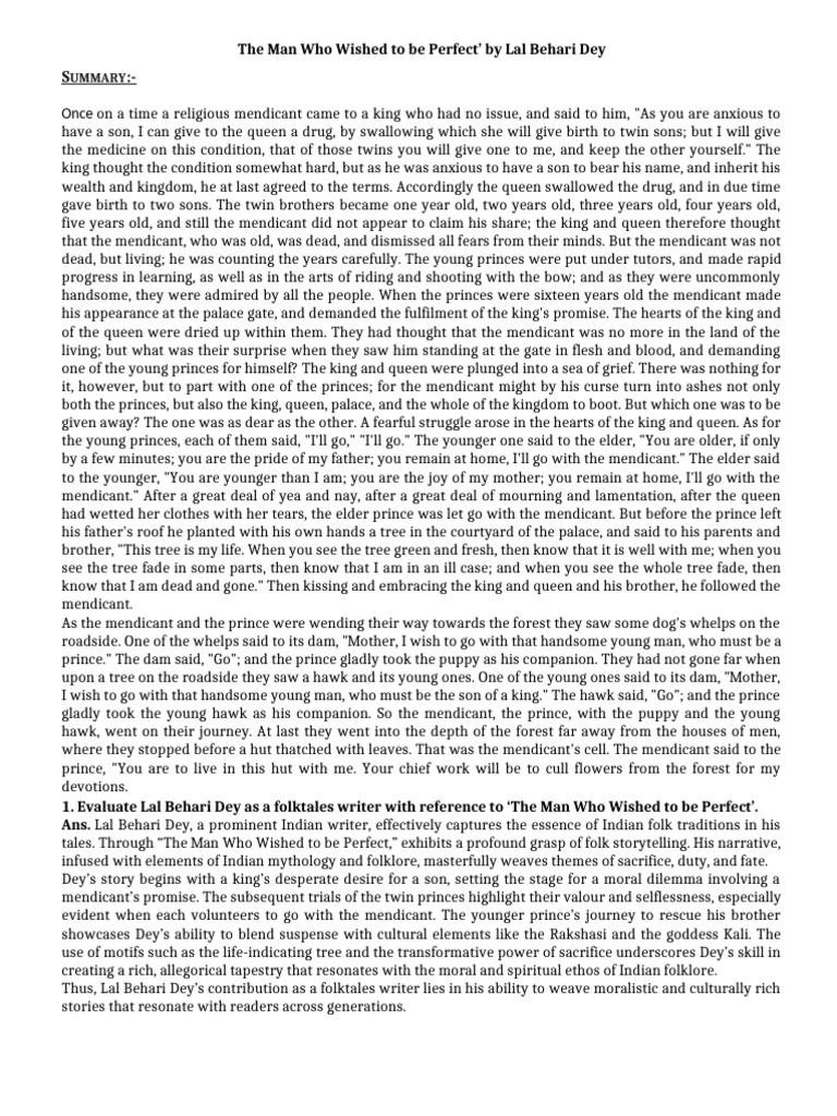 The Man Who Wished To Be Perfect by Lal Behari Dey | PDF | Folklore | Kali