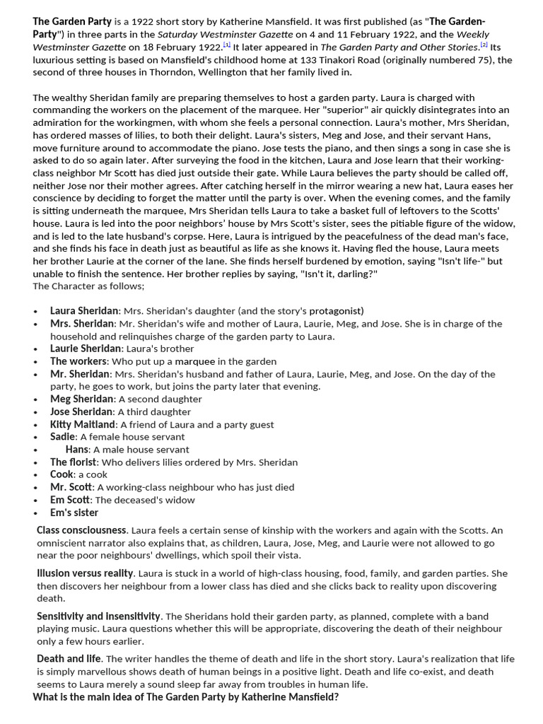 The Garden Party by Katherin Mansfield | PDF